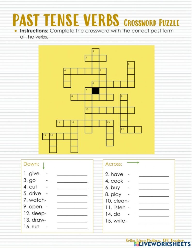 Crossword Puzzles Printable On Tenses Free Crossword Puzzles Printable